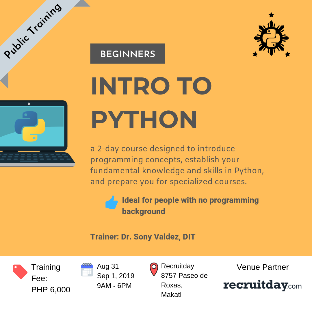 [Public Training] Intro to Python for Complete Beginners – Philippine ...